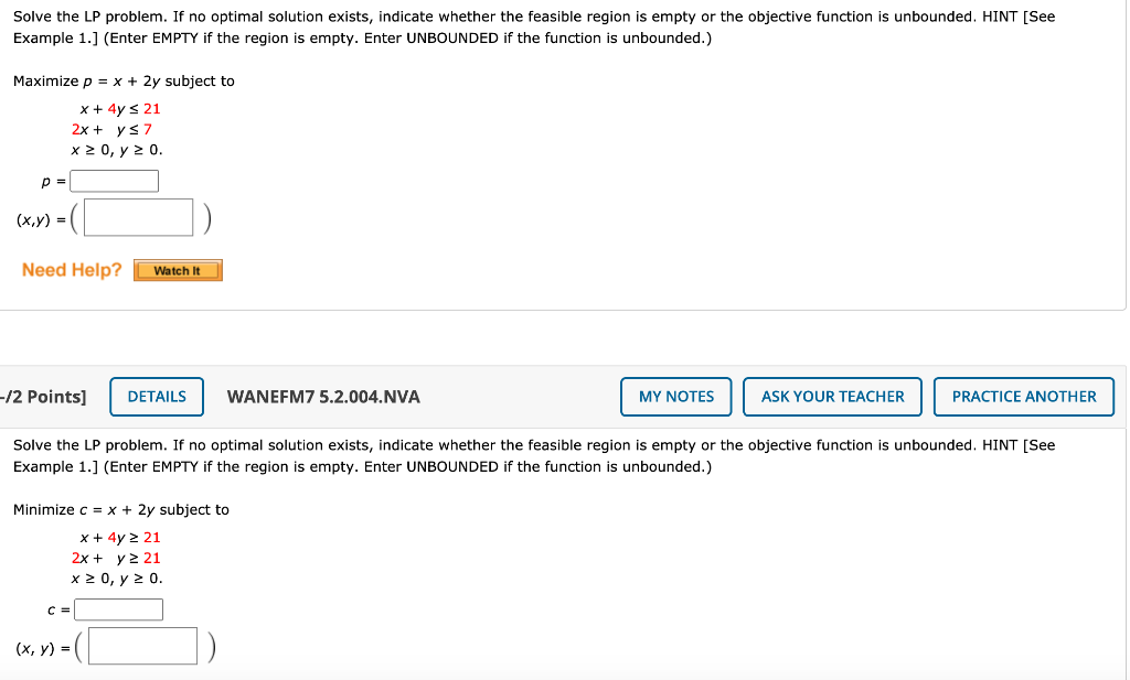 Solved Solve the LP problem. If no optimal solution exists, | Chegg.com
