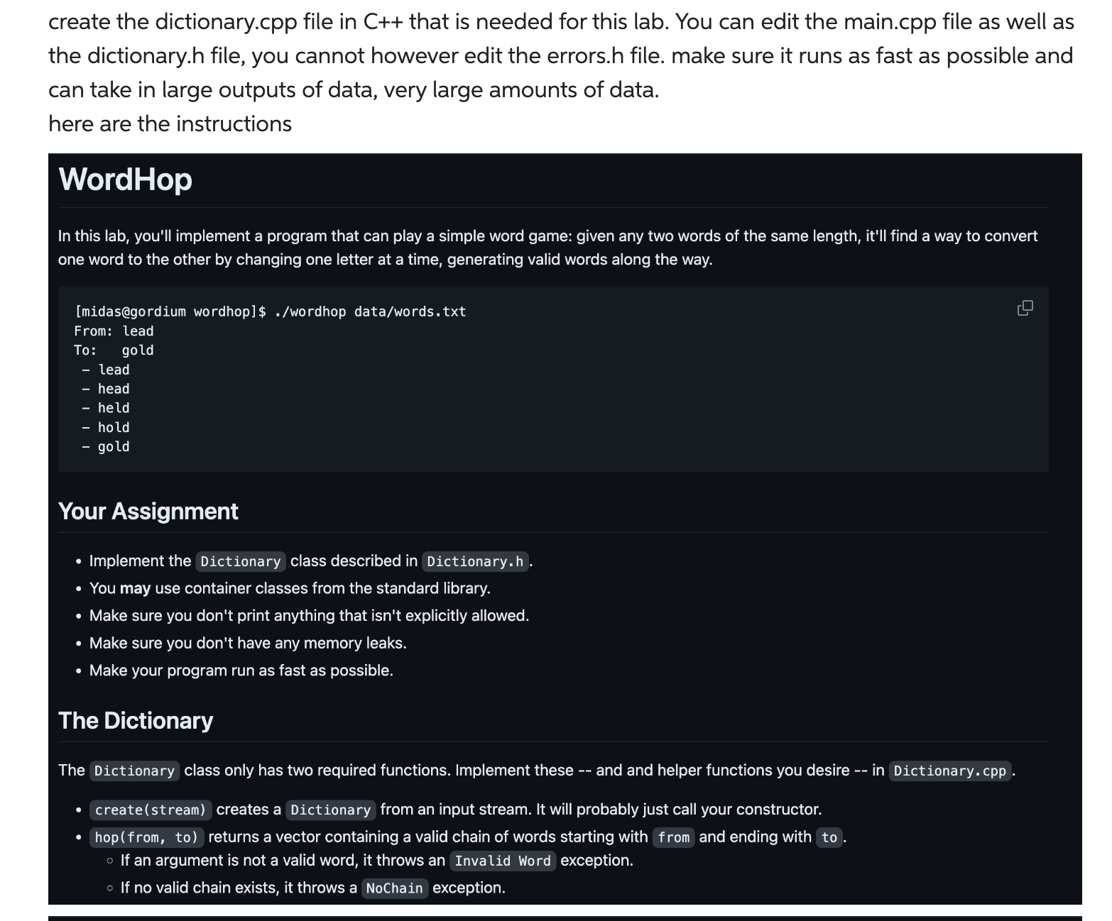 Solved create the dictionary.cpp file in C++ that is needed | Chegg.com