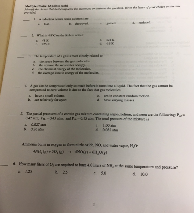 Solved Multiple Choice [3 points each] Identify the choice | Chegg.com