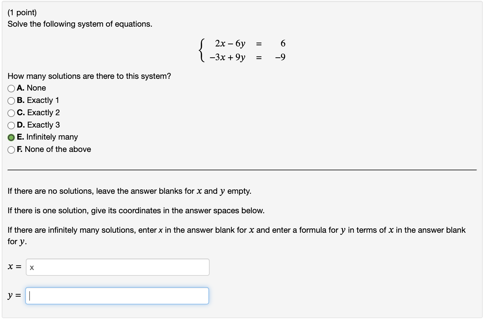 Solved (1 point) Solve the following system of equations. | Chegg.com