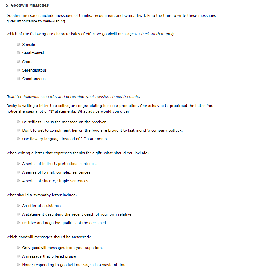 Solved 5. Goodwill Messages Goodwill messages include | Chegg.com