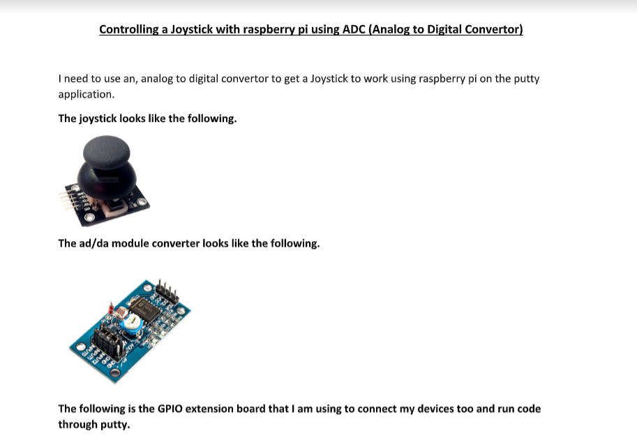 Controlling a Joystick with raspberry pi using ADC | Chegg.com