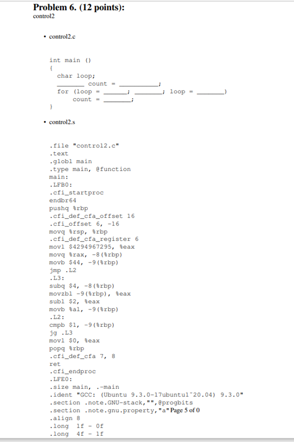 Solved Problem 6. (12 points): contro12 • control2.c int | Chegg.com