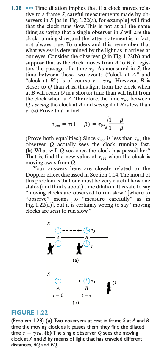 Solved I.28 ⋯ Time dilation implies that if a clock moves | Chegg.com