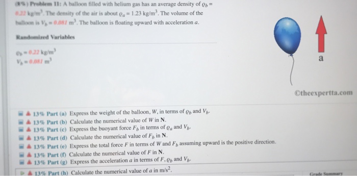 Solved las)Problem 11t A balloon filled with helium gas has | Chegg.com
