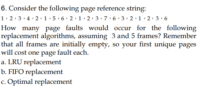 Solved 6. Consider the following page reference string: 1 · | Chegg.com