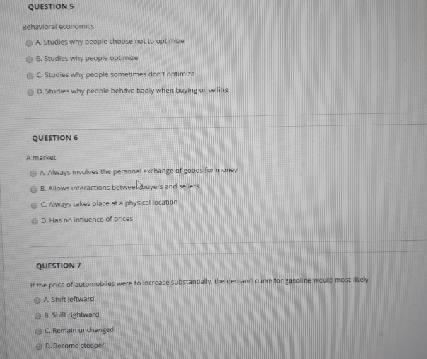 Solved QUESTIONS Behavioral economics A Studies why people | Chegg.com