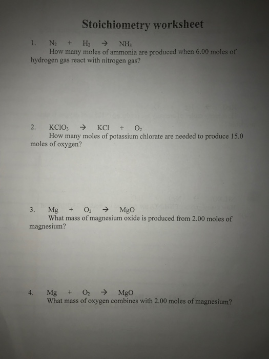 Solved Stoichiometry worksheet How many moles of ammonia are | Chegg.com