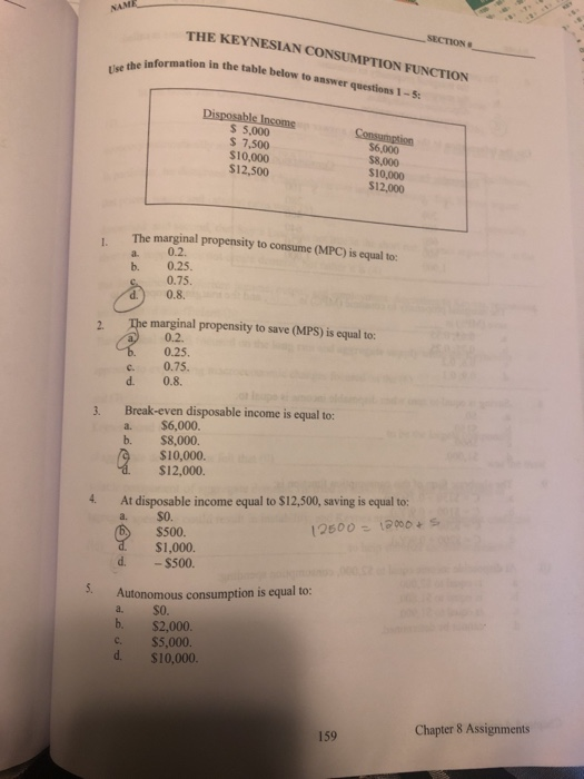 Solved SECTION THE KEYNESIAN CONSUMPTION FUNCTION tion in | Chegg.com