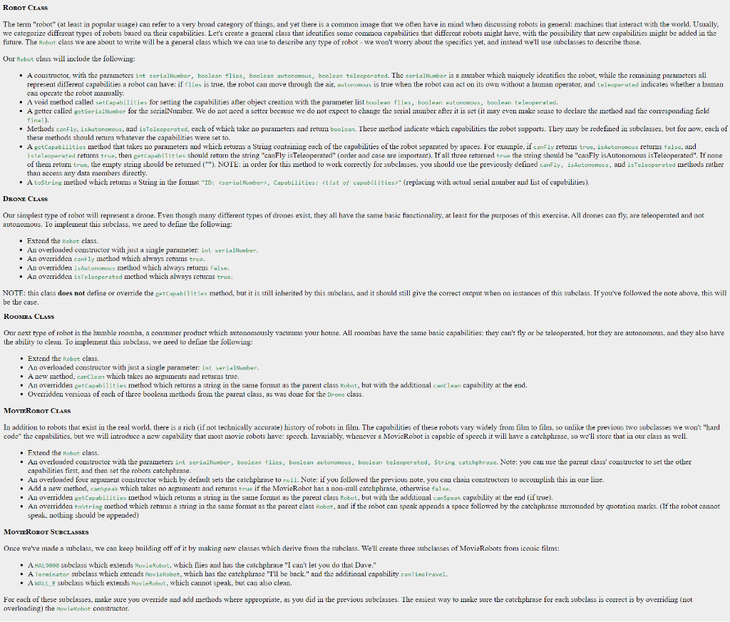 Solved ROBOT CLASS The term "robot" (at least in popular | Chegg.com