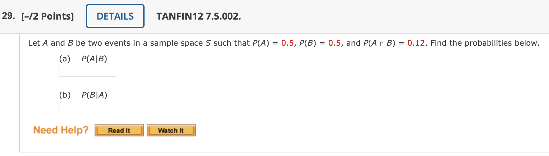 Solved 29. [-/2 Points] DETAILS TANFIN12 7.5.002. = Let A | Chegg.com