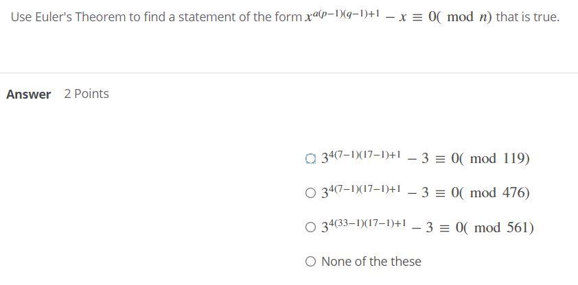 Solved Use Euler's Theorem to find a statement of the form | Chegg.com