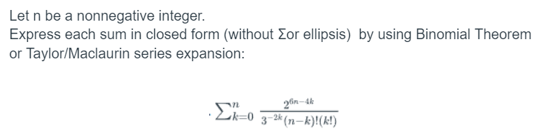 Solved Let n be a nonnegative integer. Express each sum in | Chegg.com
