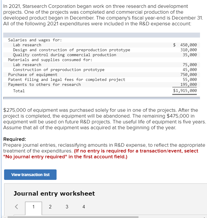 Solved In 2021, Starsearch Corporation began work on three | Chegg.com