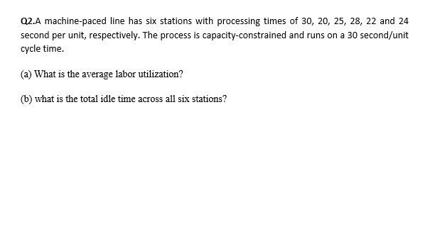 Solved Q2.A machine-paced line has six stations with | Chegg.com