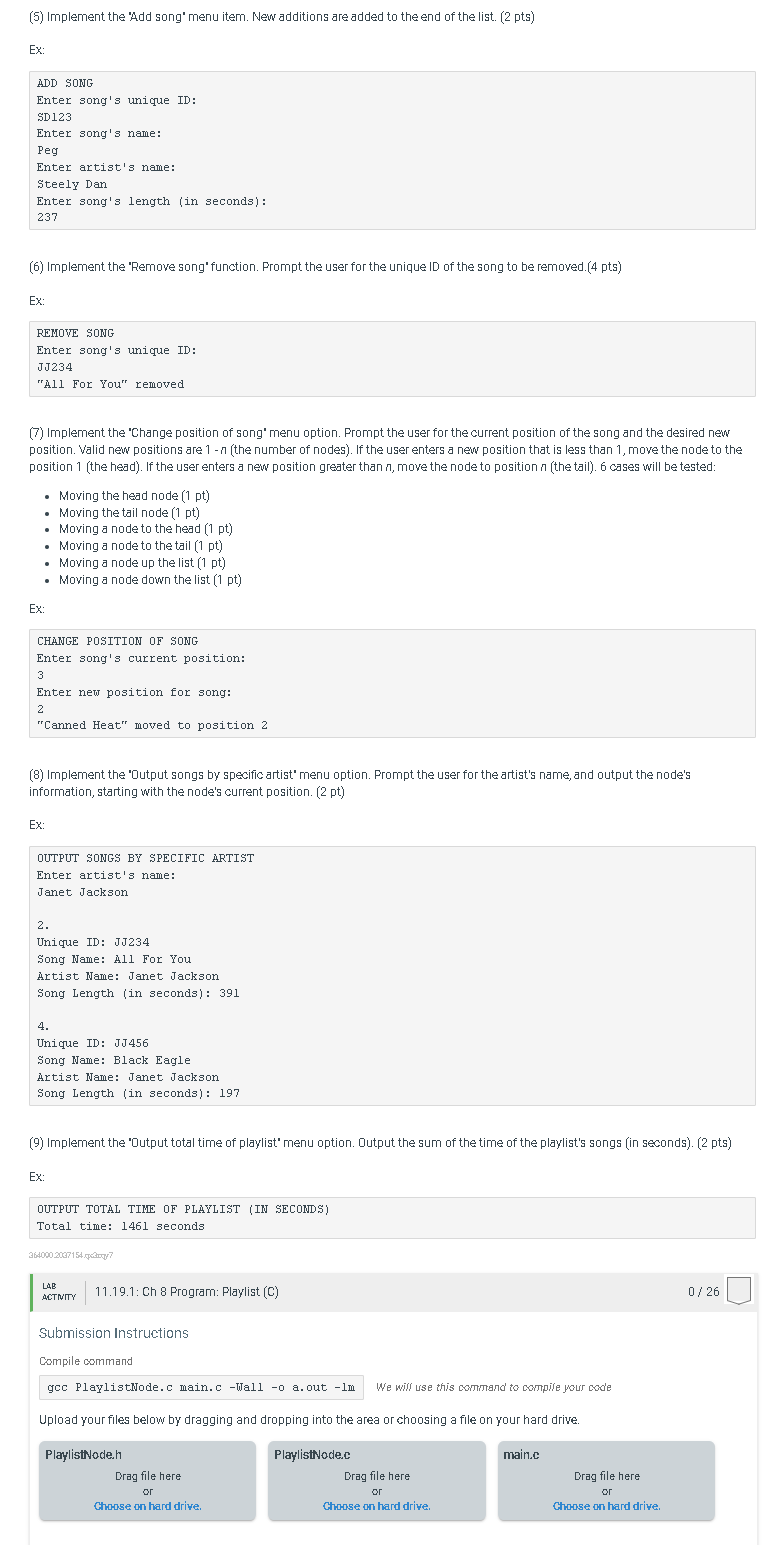 Solved 11.19 Ch 8 Program: Playlist (C) You will be building | Chegg.com