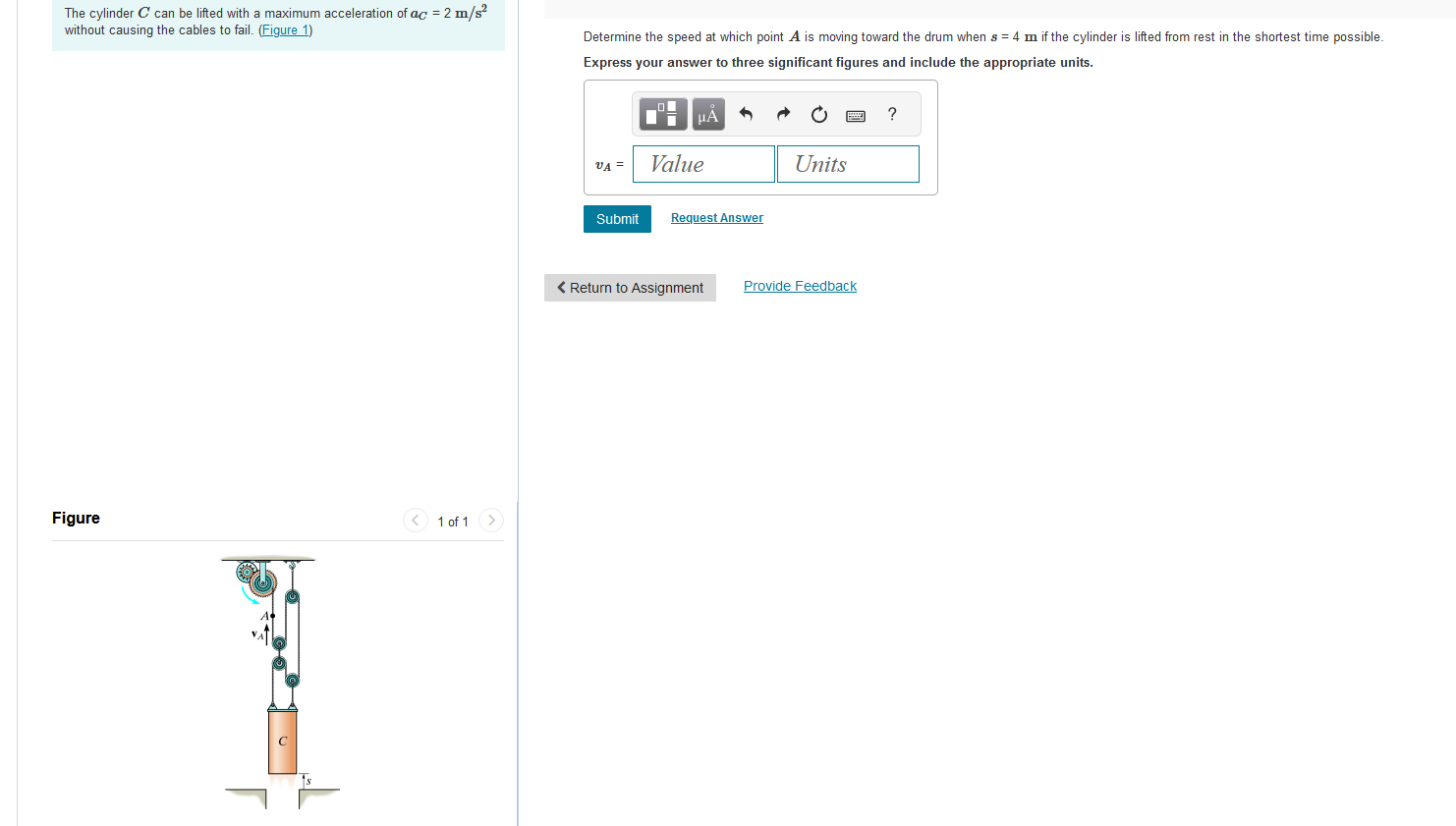 [Solved]: The cylinder C can be lifted with a maximum accel