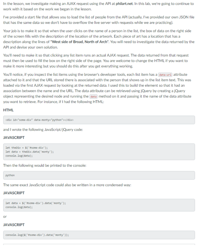 Solved In the lesson, we investigate making an AJAX request | Chegg.com