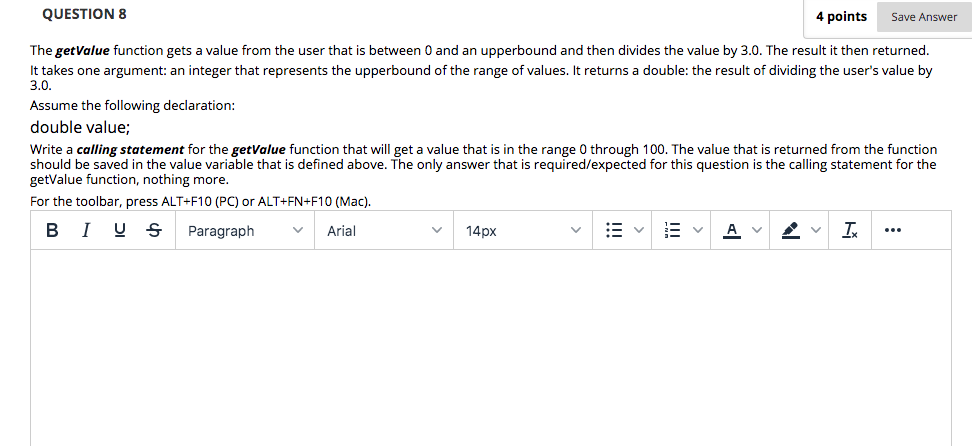Solved Question 8 4 Points Save Answer The Getvalue Function 