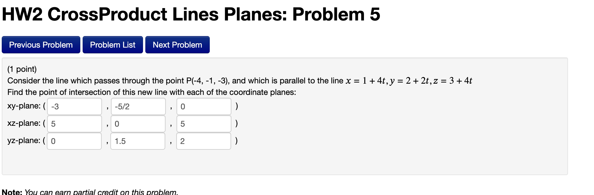 Solved HW2 CrossProduct Lines Planes: Problem 5 (1 point) | Chegg.com