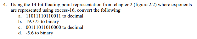 Solved Using the 14-bit floating point representation from | Chegg.com