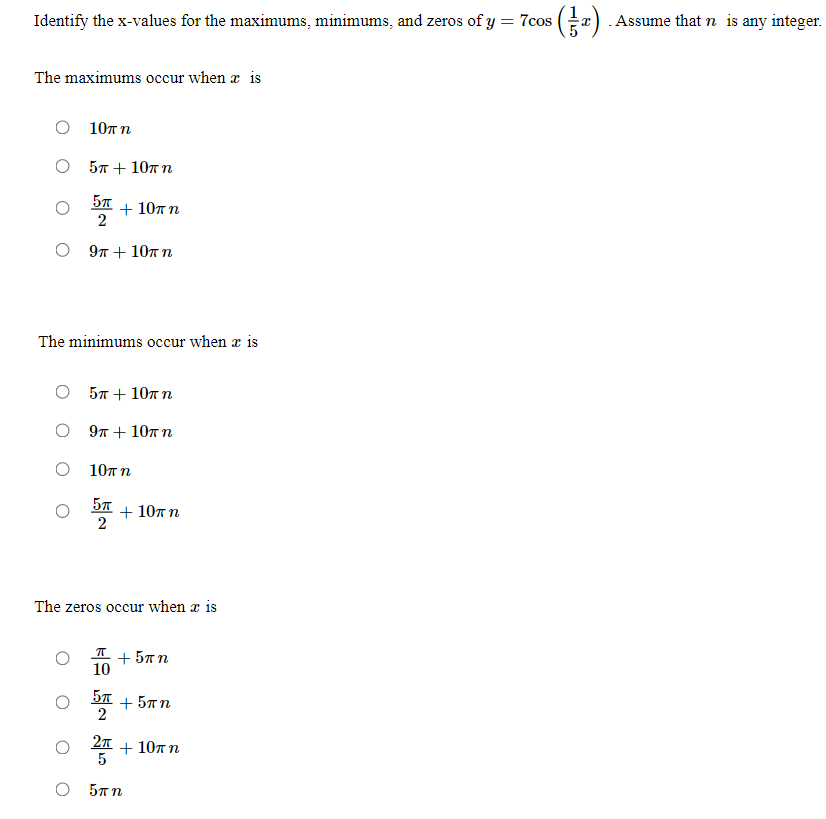 Solved Identify the x-values for the maximums, minimums, and | Chegg.com