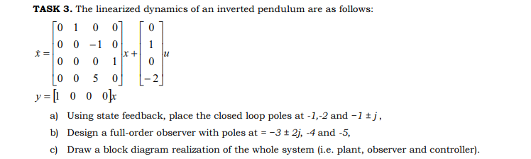 Solved TASK 3. The linearized dynamics of an inverted | Chegg.com