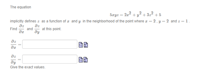 Solved The equation 5xyz=2x2+y2+3z2+5 implicitly defines z | Chegg.com