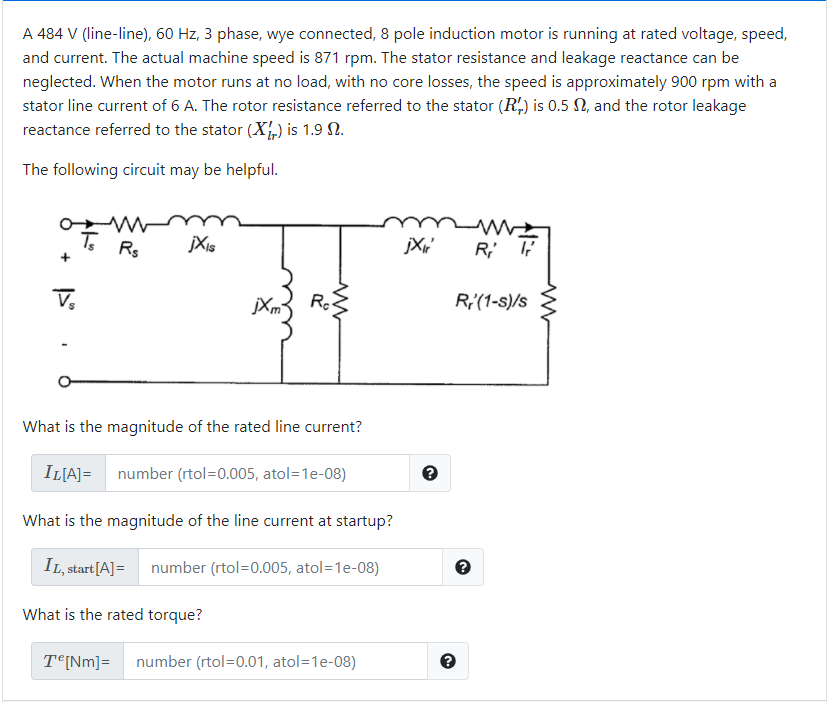 Solved A 484 V (line-line), 60 Hz, 3 phase, wye connected, 8 | Chegg.com
