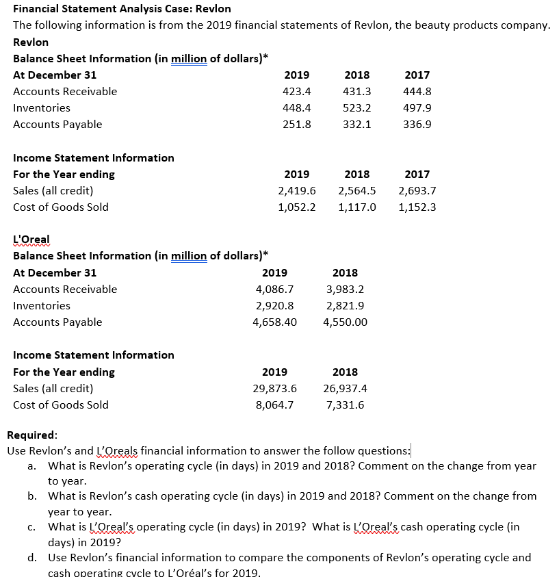 Financial Statement Analysis Case: Revlon The | Chegg.com