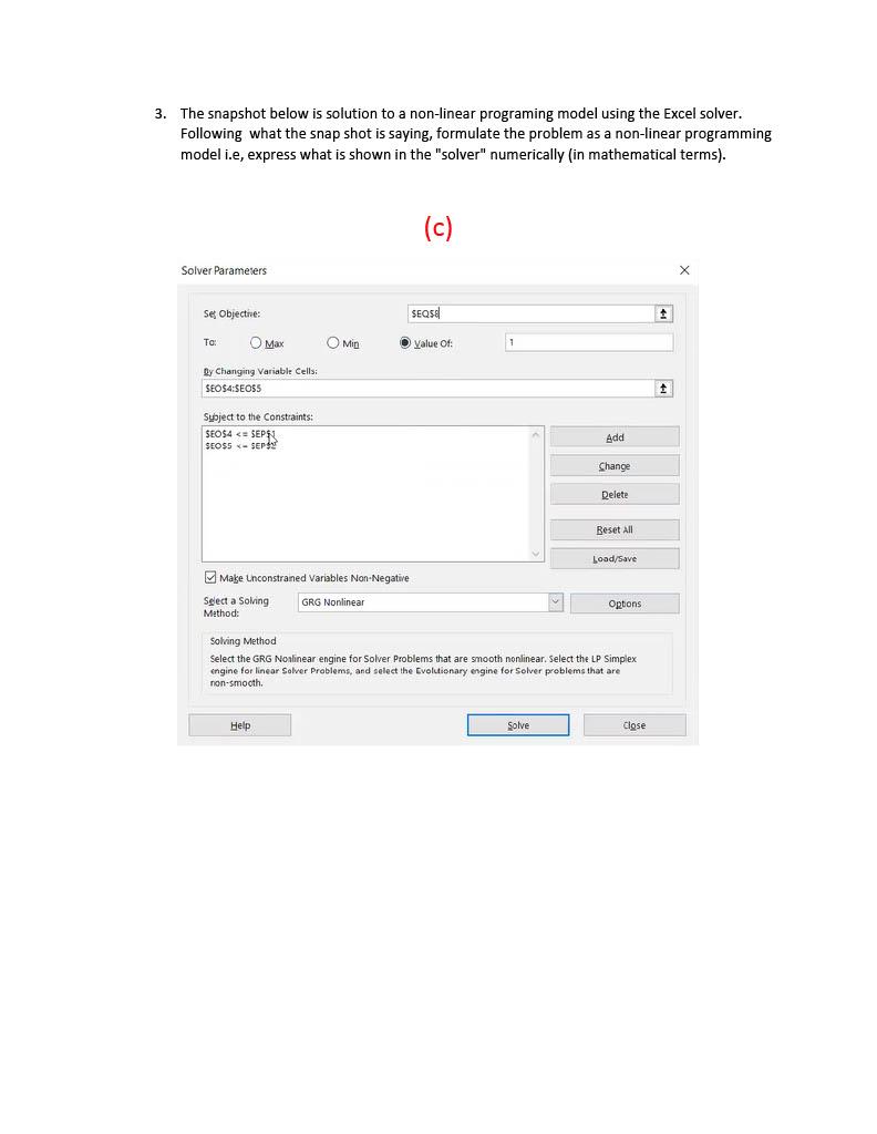 Solved 3. The snapshot below is solution to a non-linear | Chegg.com