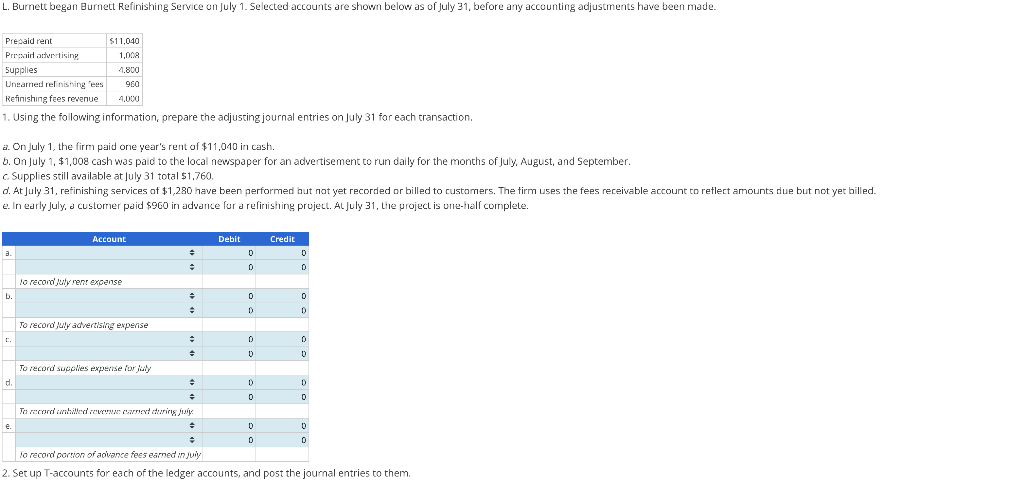 Solved 1. Using the fo lowing information, prepare the | Chegg.com