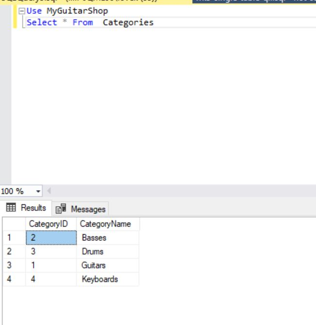 SQL -- Use MyGuitarShop >>> Write a SELECT | Chegg.com