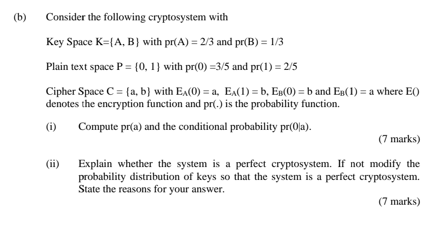 Solved Consider the following cryptosystem with Key Space | Chegg.com