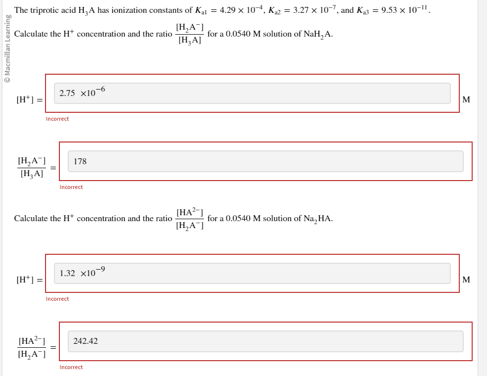 Solved The triprotic acid H3A has ionization constants of | Chegg.com