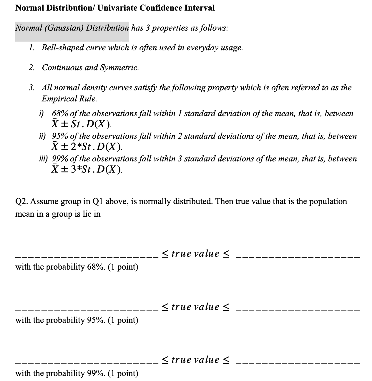Solved Normal Distribution/ Univariate Confidence Interval | Chegg.com
