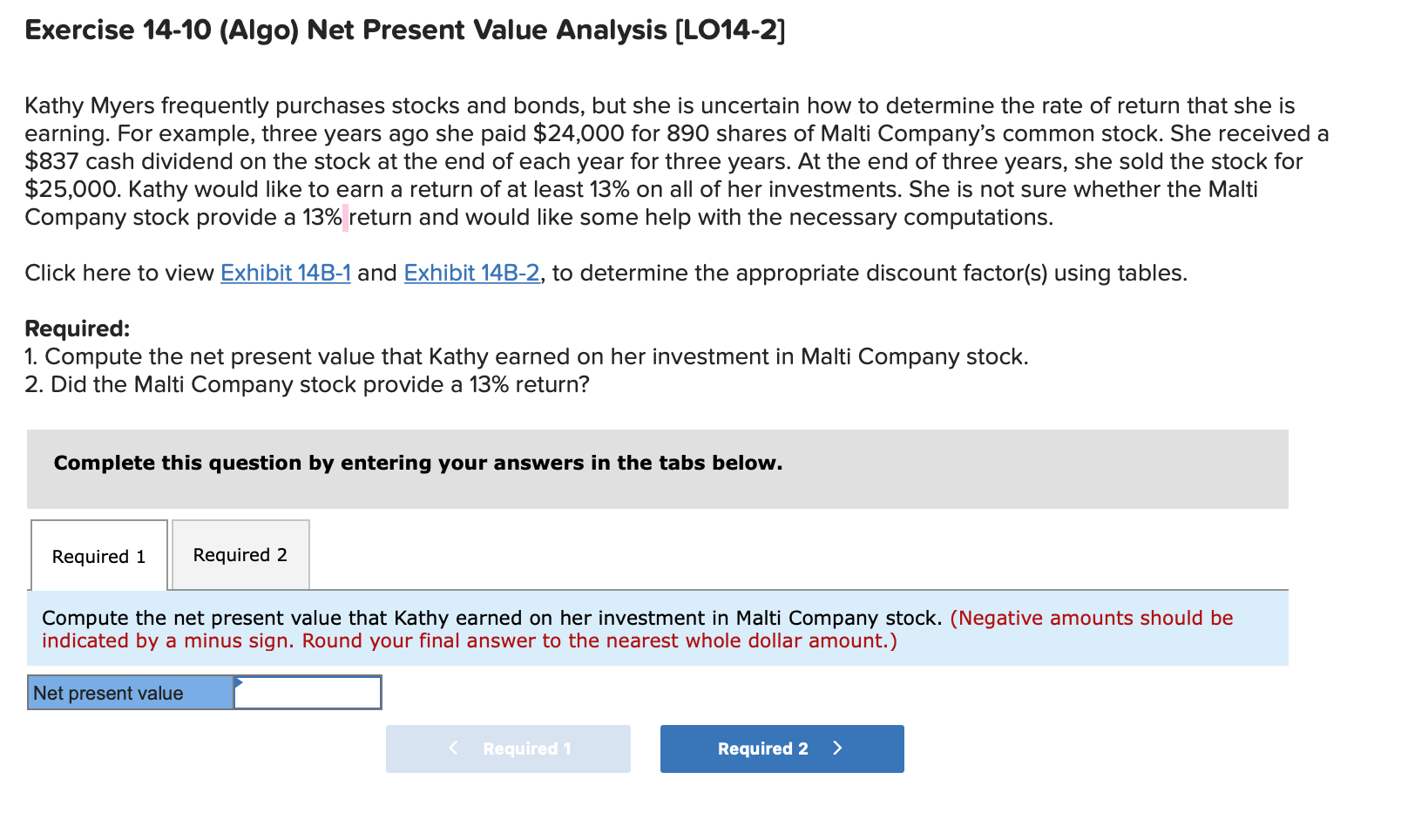 Solved Exercise 14-10 (Algo) Net Present Value Analysis | Chegg.com