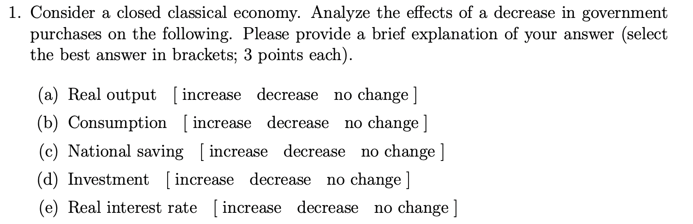 Solved 1. Consider a closed classical economy. Analyze the | Chegg.com