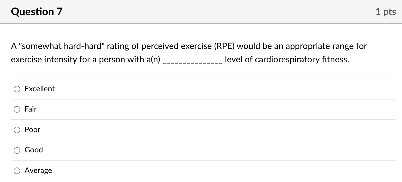 Solved A "somewhat hard-hard" rating of perceived exercise | Chegg.com