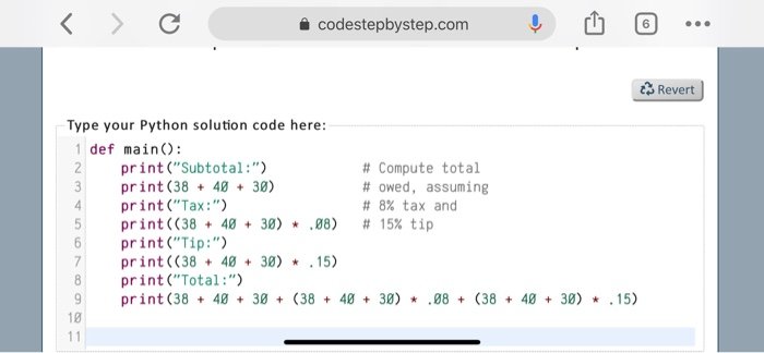 Solved a codestepbystep.com e Revert Type your Python | Chegg.com