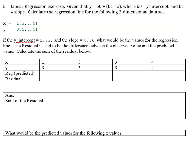 Solved 5. Linear Regression exercise: Given that, | Chegg.com