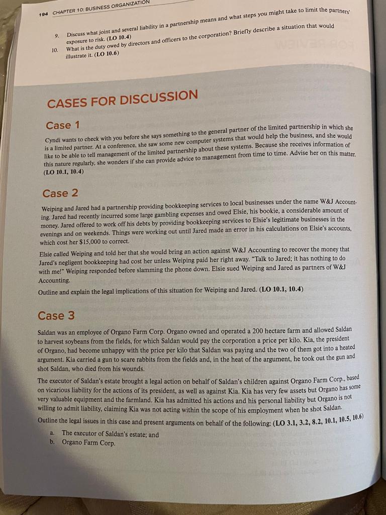 Solved 194 CHAPTER 10: BUSINESS ORGANIZATION 9. Discuss what | Chegg.com