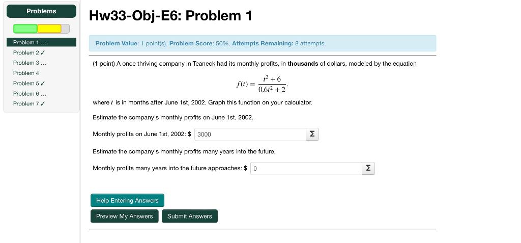 Solved Problems Hw33-Obj-E6: Problem 1 Problem Value: 1 | Chegg.com