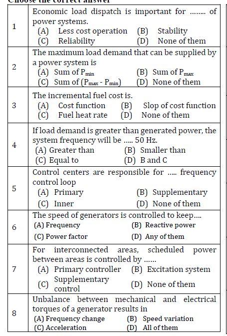 Solved 1 2 3 4 Economic load dispatch is important for | Chegg.com