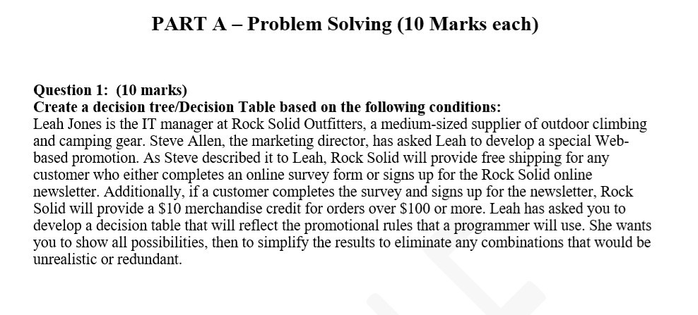 Solved PART A - Problem Solving (10 Marks each) Question 1: | Chegg.com