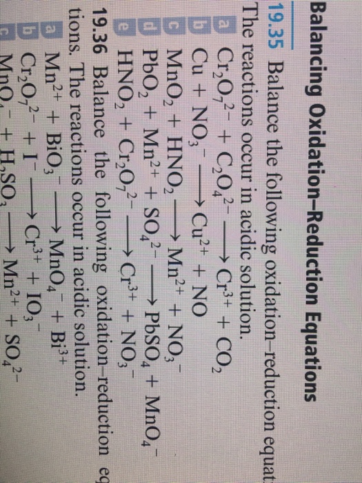 Solved Balancing Oxidation-Reduction Equations 19.35 Balance | Chegg.com