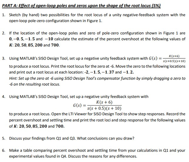 PART A: Effect of open-loop poles and zeros upon the | Chegg.com
