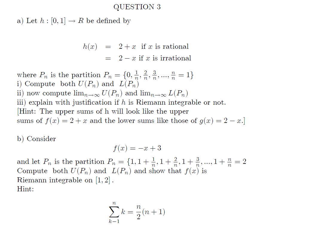 Solved a) Let h:[0,1]→R be defined by h(x)=2+x if x is | Chegg.com