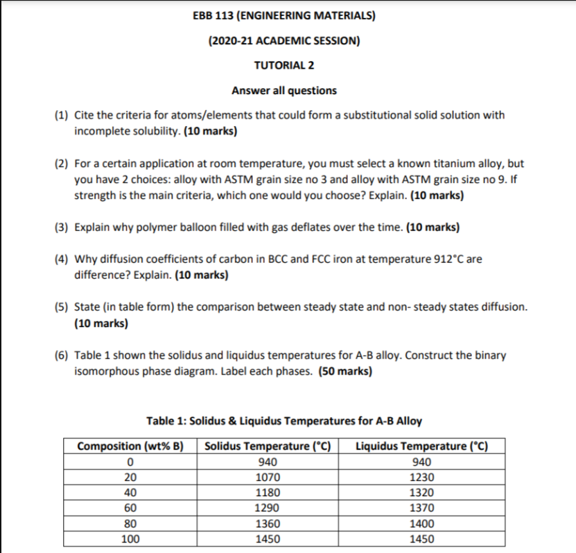 Solved EBB 113 (ENGINEERING MATERIALS) (2020-21 ACADEMIC | Chegg.com