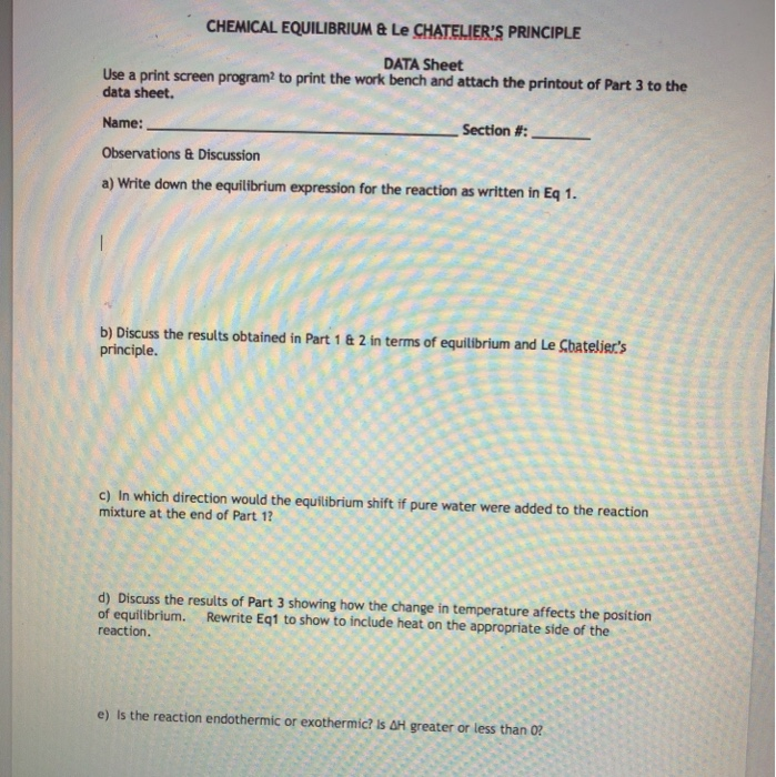 CHEMICAL EQUILIBRIUM& Le CHATELIER'S PRINCIPLE | Chegg.com